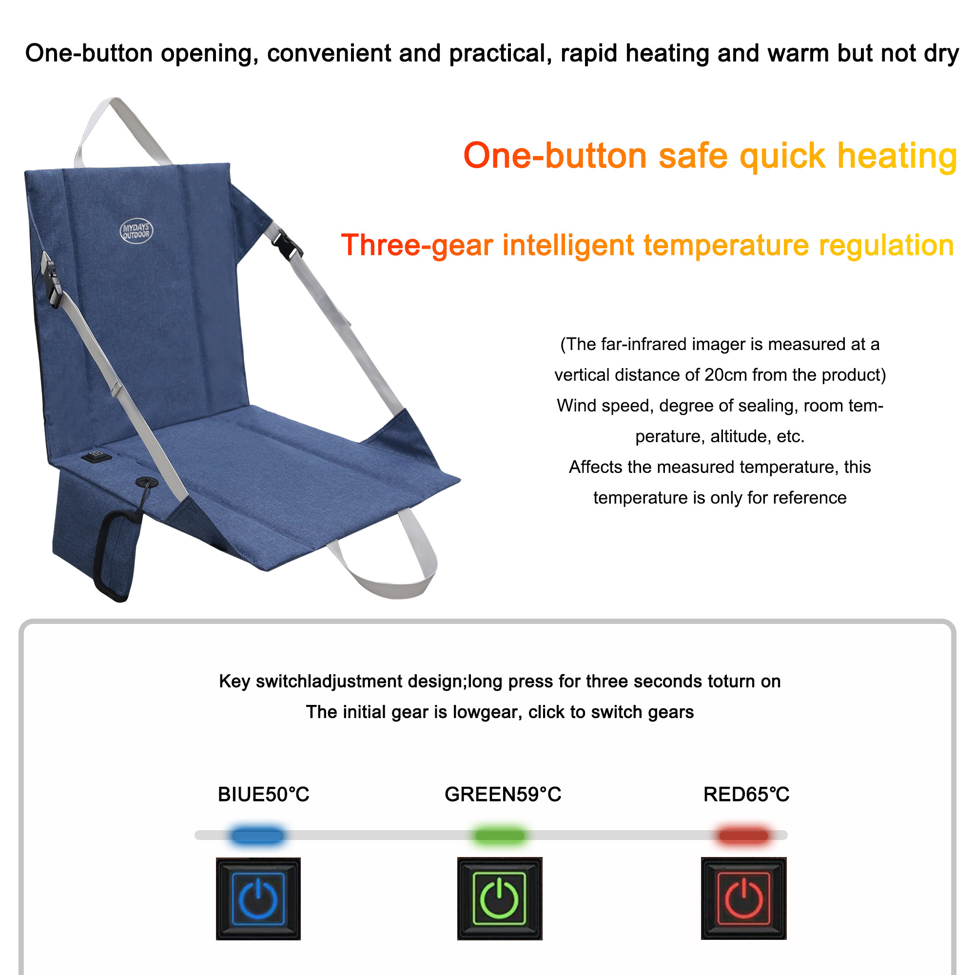 Custom Portable 3 Mode Adjustable Thin Heat Heating Cushion MTECC015